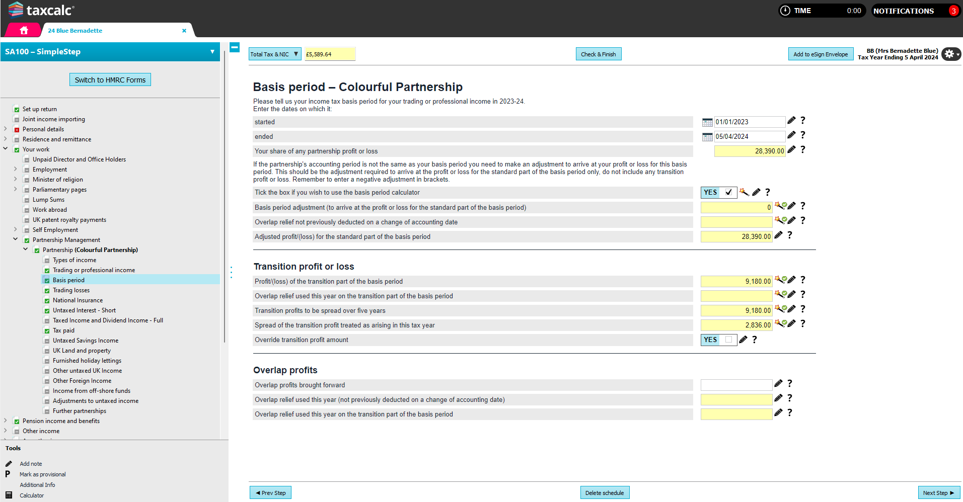 Basis Period Transition for Partners in 2023/24 - Knowledge Base - TaxCalc